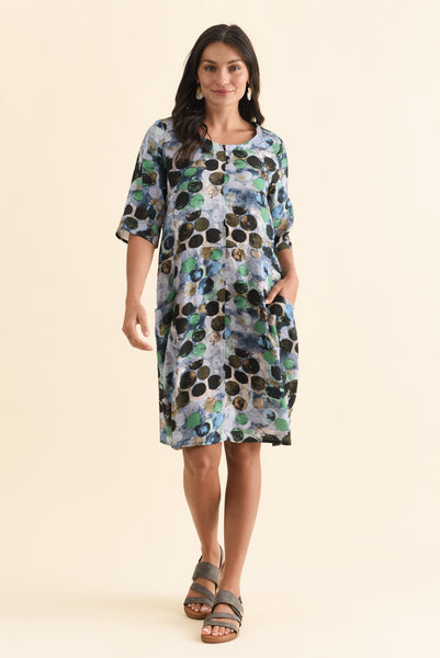 Lilibet Blue Spot Cotton Pocket Dress - Blue Bungalow AU
