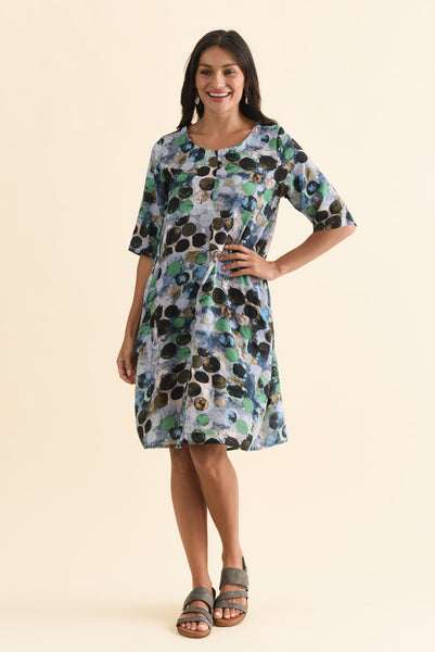 Lilibet Blue Spot Cotton Pocket Dress - Blue Bungalow AU