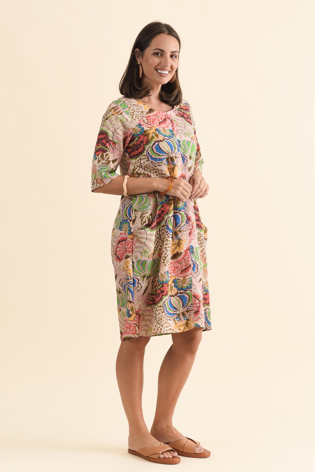 Lilibet Green Botanical Cotton Pocket Dress - Blue Bungalow AU