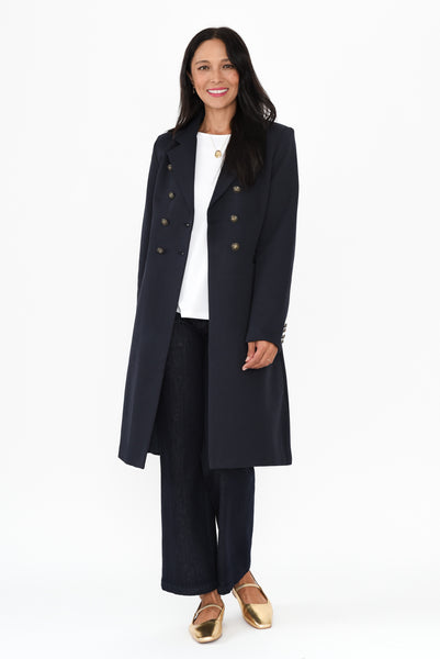 Louise Navy Collared Button Coat - Blue Bungalow AU
