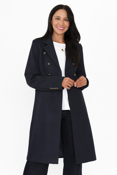 Louise Navy Collared Button Coat - Blue Bungalow AU