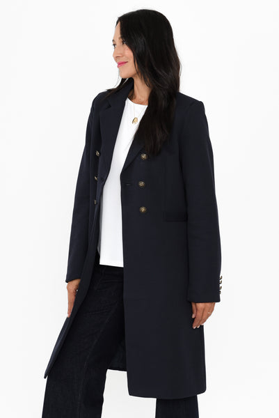 Louise Navy Collared Button Coat - Blue Bungalow AU