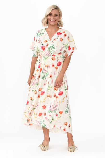 Luanne White Floral Linen Blend Dress - Blue Bungalow AU