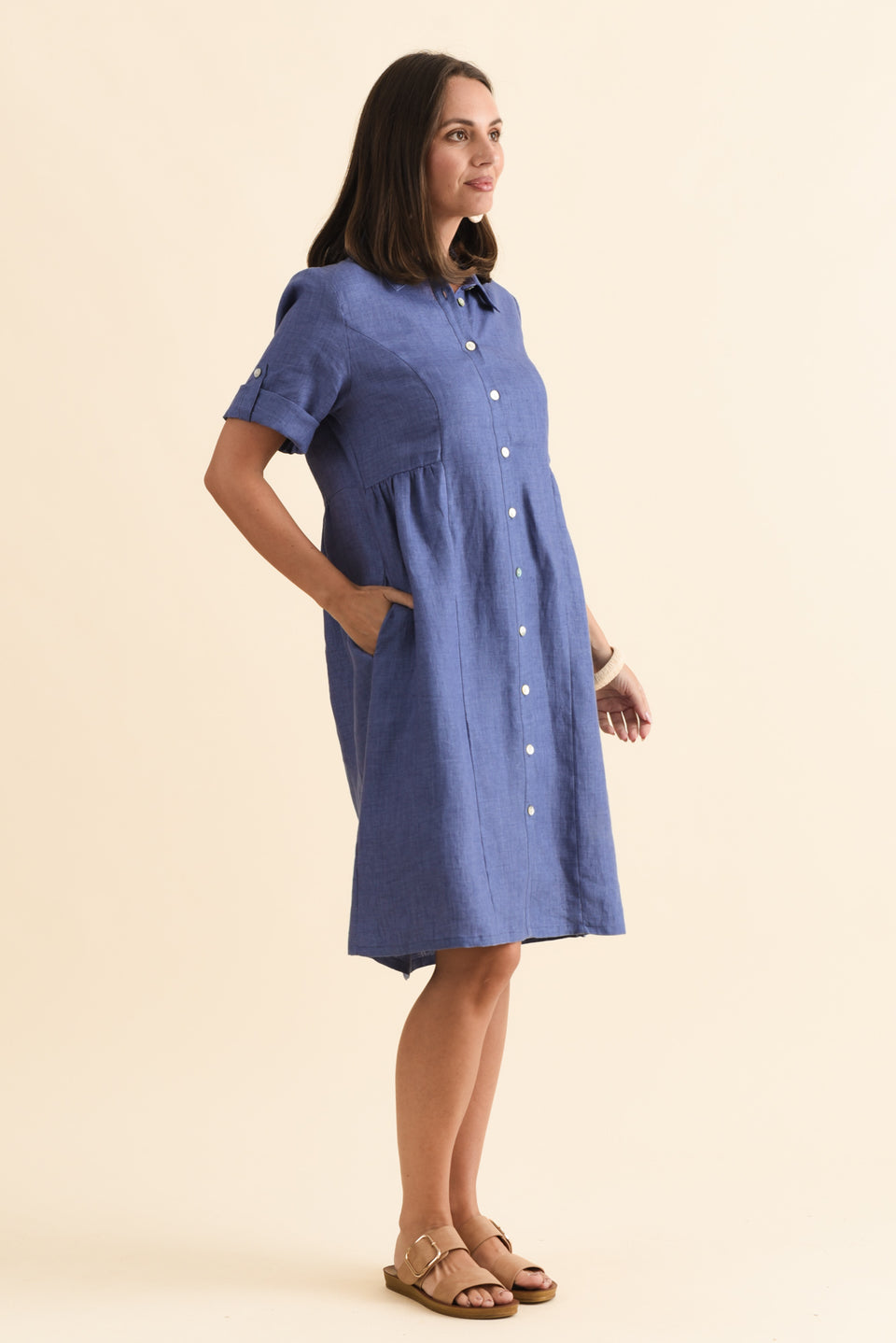 Katy Blue Linen Pocket Dress - Blue Bungalow AU