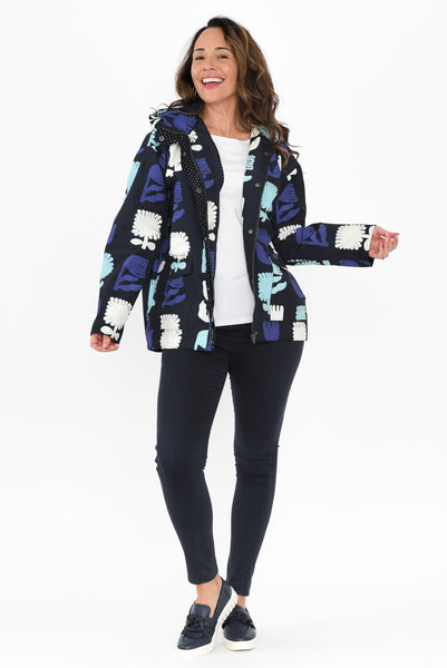 Madeleine Navy Floral Hooded Raincoat - Blue Bungalow AU