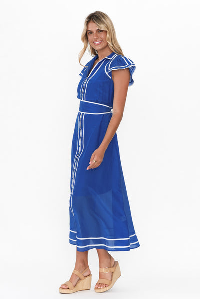 Panama Azure Blue Cotton Maxi Dress - Blue Bungalow AU