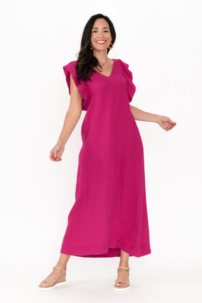 Matilda Hot Pink Pink Linen Dress - Blue Bungalow AU