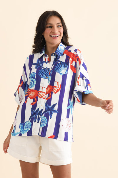 May Blue Beach Collared Shirt - Blue Bungalow AU