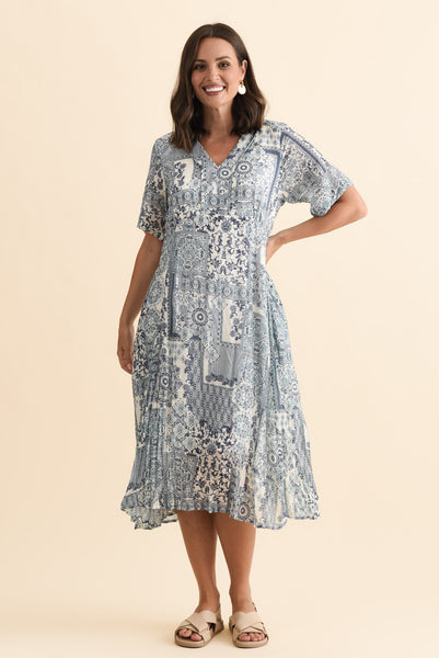 Meka Navy Mosaic Pocket Dress - Blue Bungalow AU