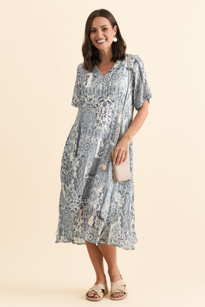 Meka Navy Mosaic Pocket Dress - Blue Bungalow AU