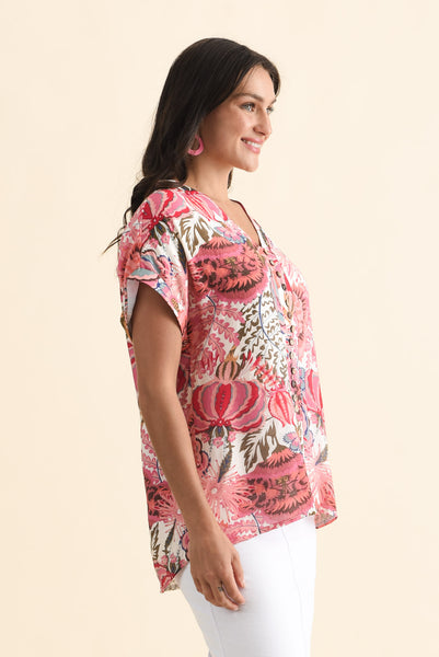 Miray Pink Garden Button Top - Blue Bungalow AU