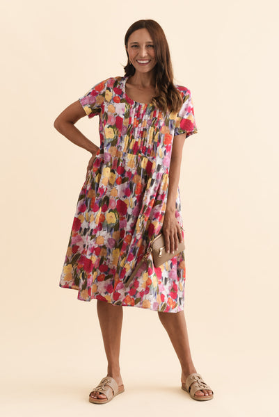Murano Pink Floral Cotton Dress - Blue Bungalow AU