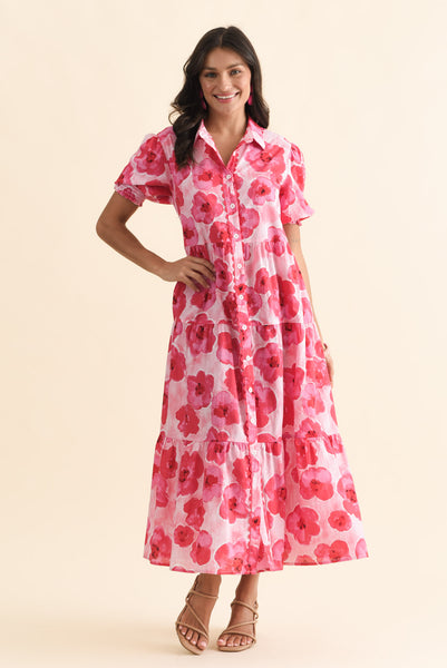 Nancy Pink Floral Cotton Tie Dress - Blue Bungalow AU