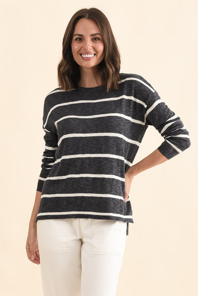Natasha Charcoal Stripe Knit Top - Blue Bungalow AU