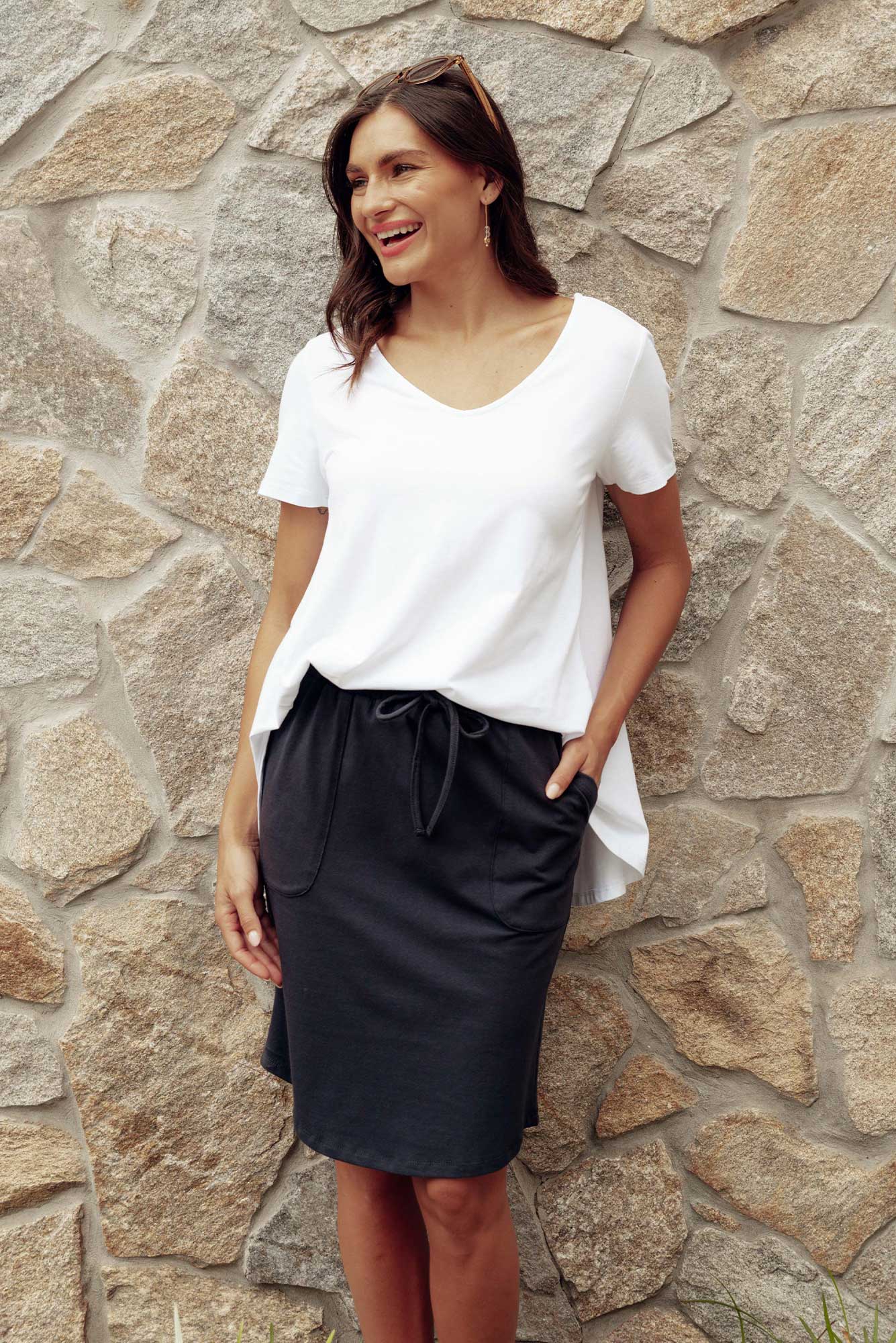 Navy Cotton Drawstring Skirt - Blue Bungalow AU