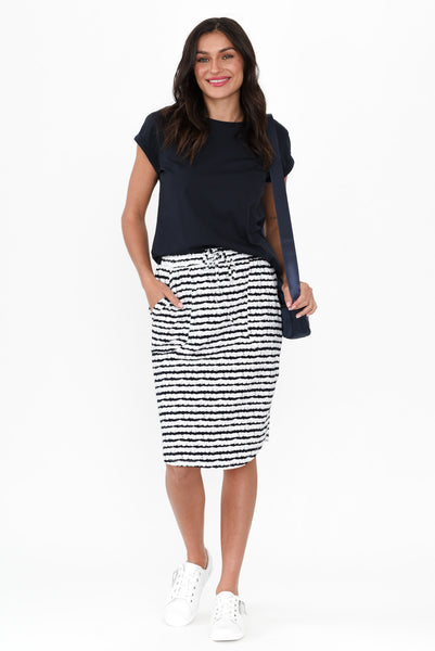 Navy Abstract Stripe Cotton Drawstring Skirt - Blue Bungalow AU