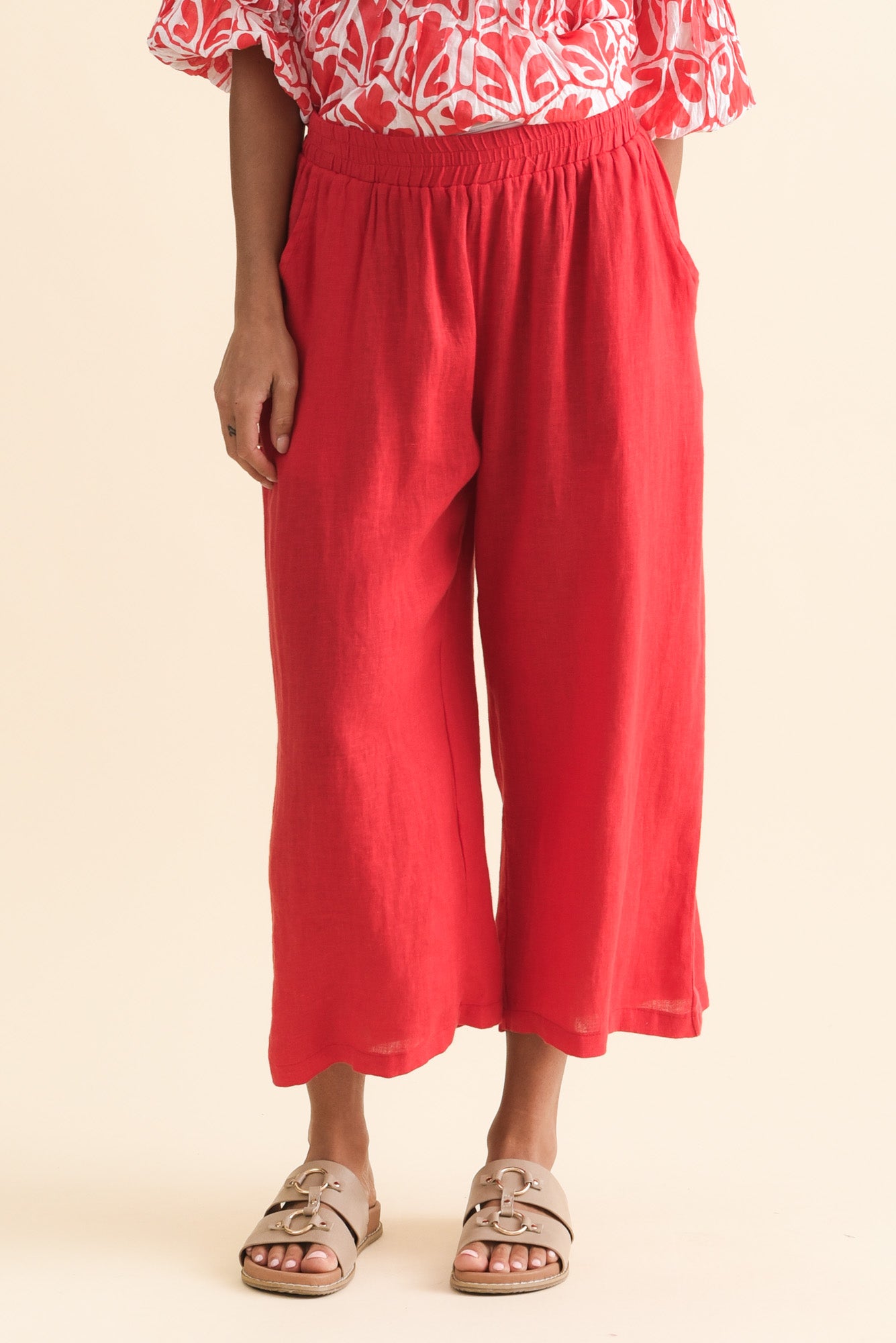 Olga Red Linen Wide Leg Pants - Blue Bungalow AU