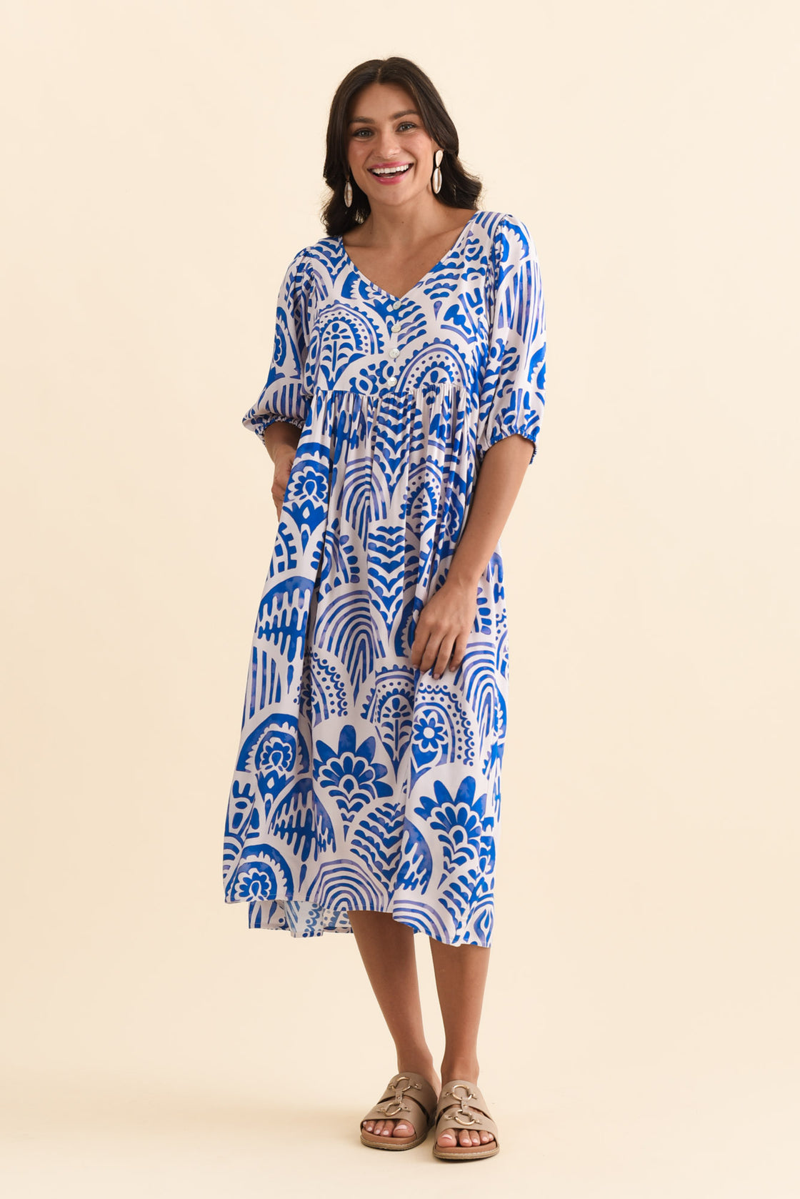 Pansy Blue Abstract Pocket Dress - Blue Bungalow AU