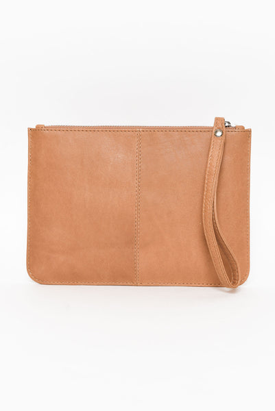 Queens Camel Leather Clutch - Blue Bungalow AU