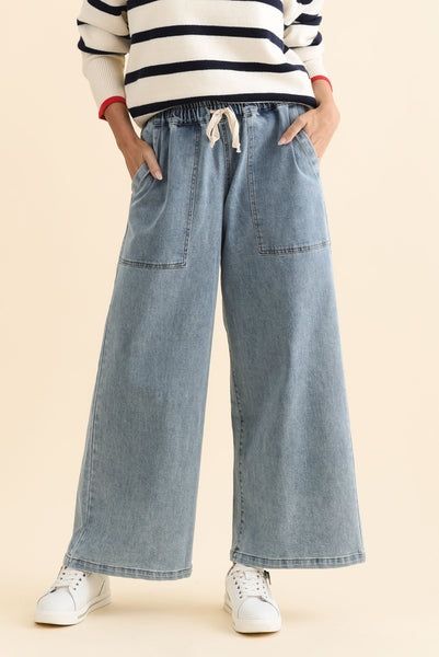 Quinn Light Blue Cotton Jogger Pants - Blue Bungalow AU
