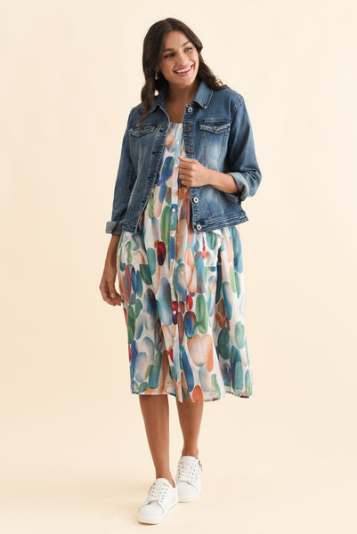 Rayna Blue Abstract Button Dress - Blue Bungalow AU