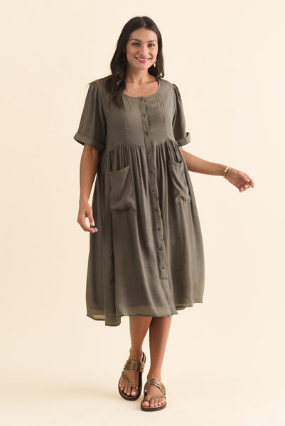 Rayna Khaki Button Dress - Blue Bungalow AU