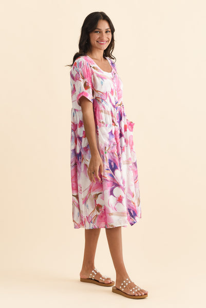 Rayna Pink Floral Button Dress - Blue Bungalow AU