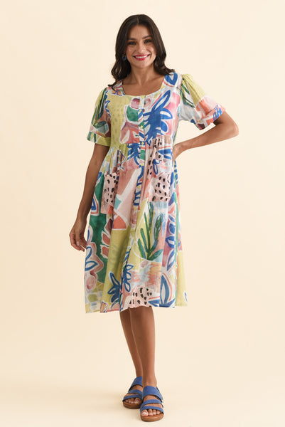 Rayna Blue Flower Button Dress - Blue Bungalow AU
