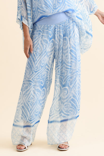 Reba Blue Swirl Silk Layer Pants - Blue Bungalow AU