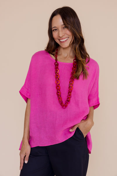 Chaya Hot Pink Linen Top - Blue Bungalow AU