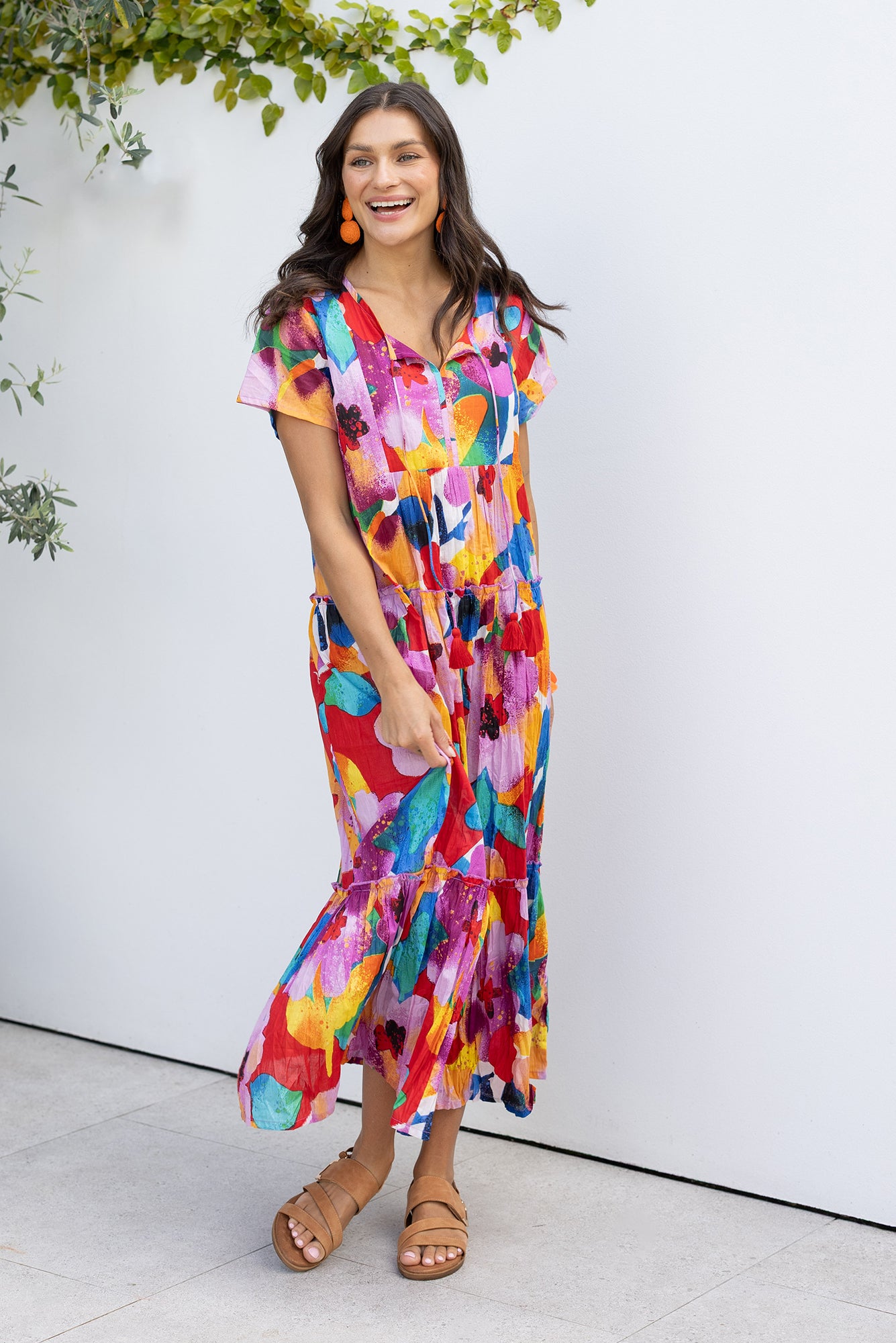 Nona Pink Bloom Crinkle Cotton Maxi Dress - Blue Bungalow AU