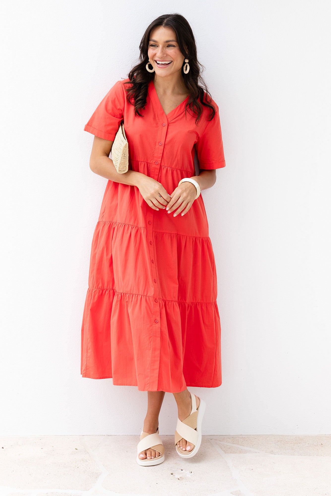 Winona Red Cotton Button Dress - Blue Bungalow AU