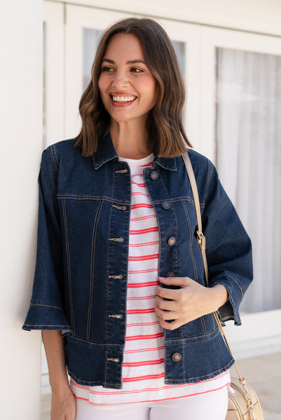 Iris Blue Denim 3/4 Sleeved Jacket - Blue Bungalow AU