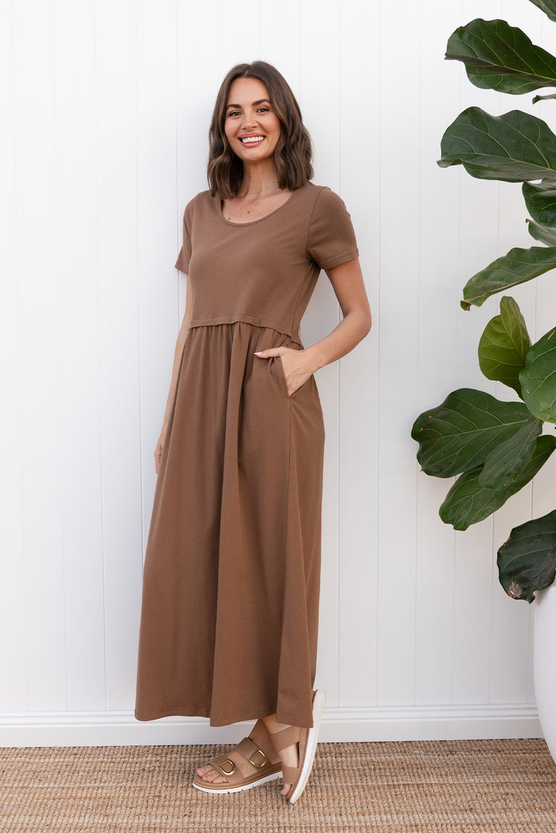 Deidra Chocolate Cotton Pocket Dress - Blue Bungalow AU