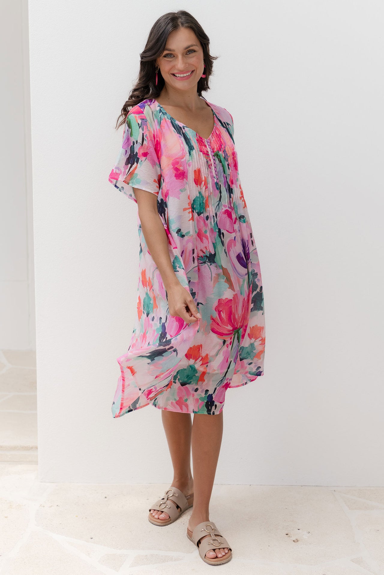 Debbie Pink Floral Pleated Dress - Blue Bungalow AU