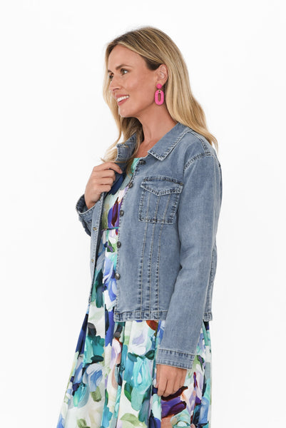 Retro Blue Pleated Denim Jacket - Blue Bungalow AU