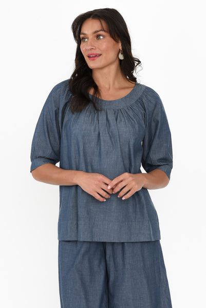 Rhea Steel Cotton Top - Blue Bungalow AU