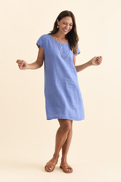 Sahara Blue Linen Pocket Dress - Blue Bungalow AU