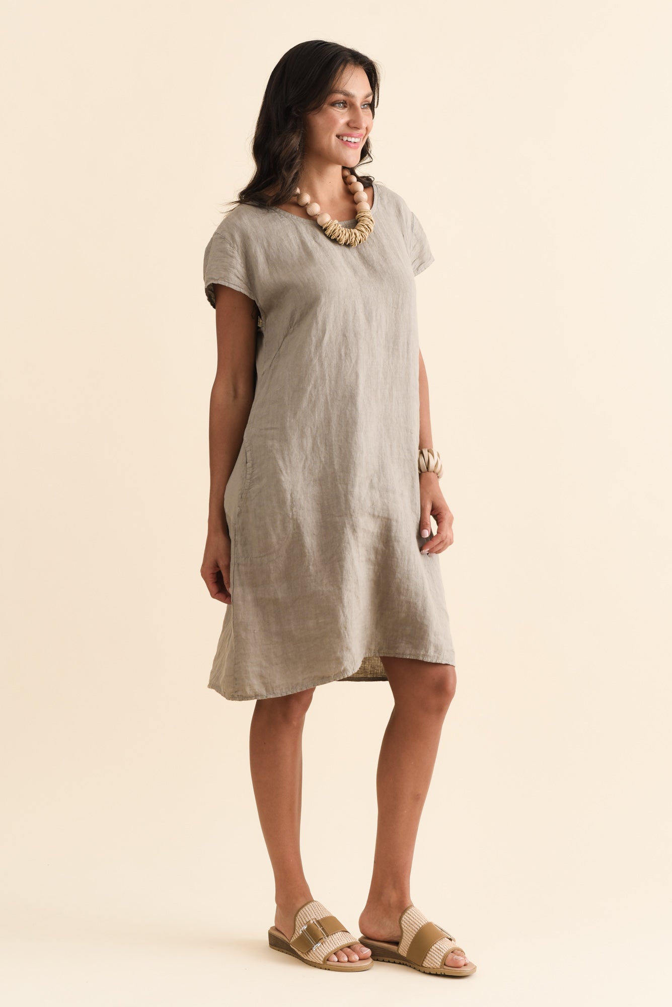 Sahara Taupe Linen Pocket Dress - Blue Bungalow AU