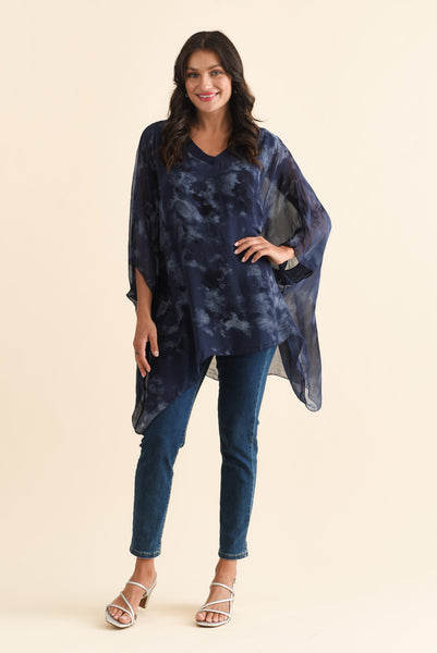 Sendai Navy Marble Silk Layer Top - Blue Bungalow AU