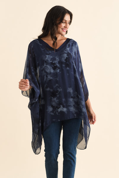 Sendai Navy Marble Silk Layer Top - Blue Bungalow AU
