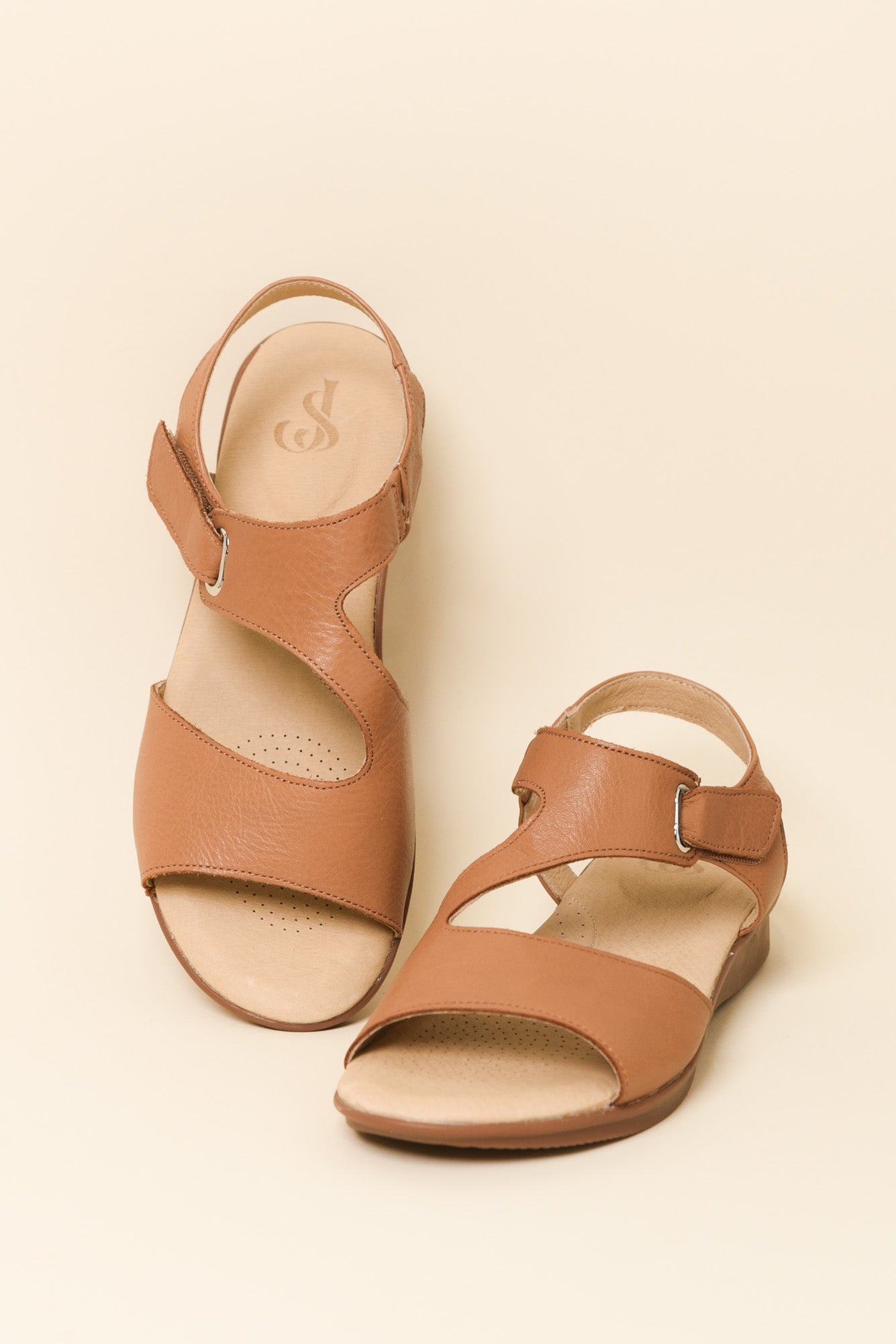 Stie Tan Leather Velcro Sandal - Blue Bungalow AU