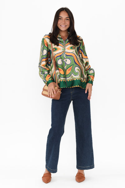 Studio Khaki Abstract Collared Shirt - Blue Bungalow AU