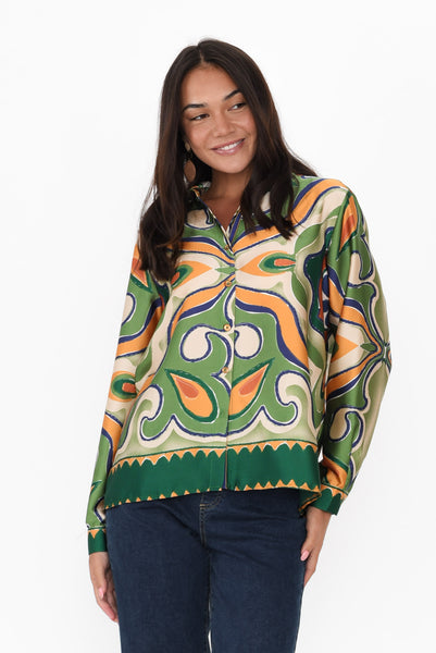 Studio Khaki Abstract Collared Shirt - Blue Bungalow AU