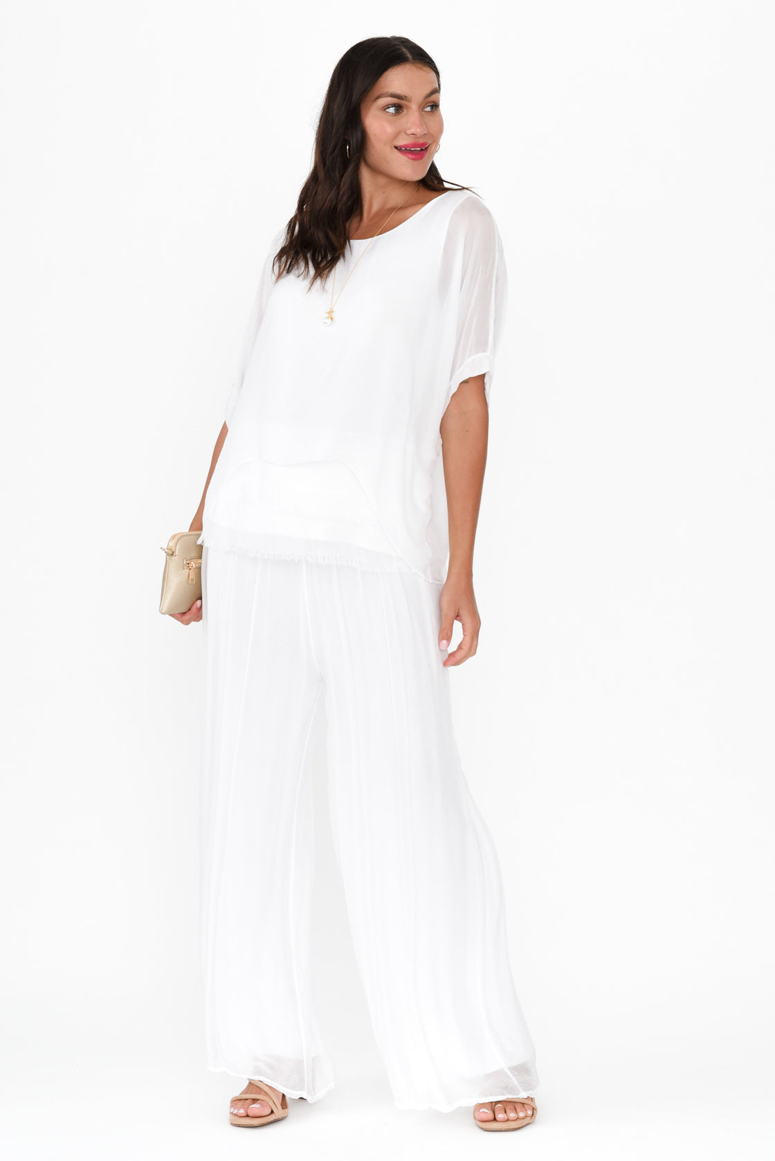 Talia White Silk Layer Top - Blue Bungalow AU