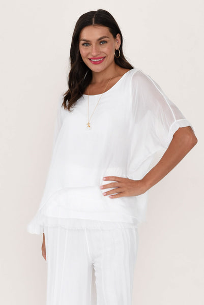 Talia White Silk Layer Top - Blue Bungalow AU