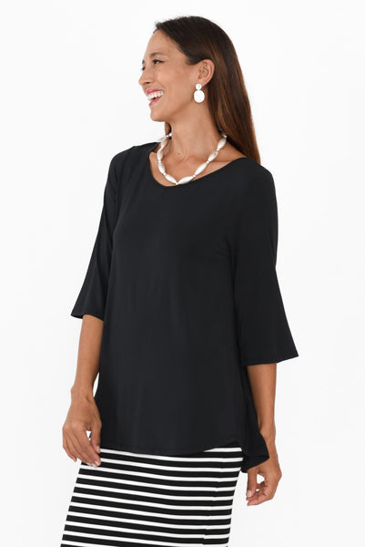 Tilly Black 3/4 Sleeve Micro Modal Tee - Blue Bungalow AU