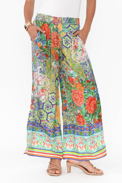Tulki Green Mosaic Wide Leg Pants - Blue Bungalow AU