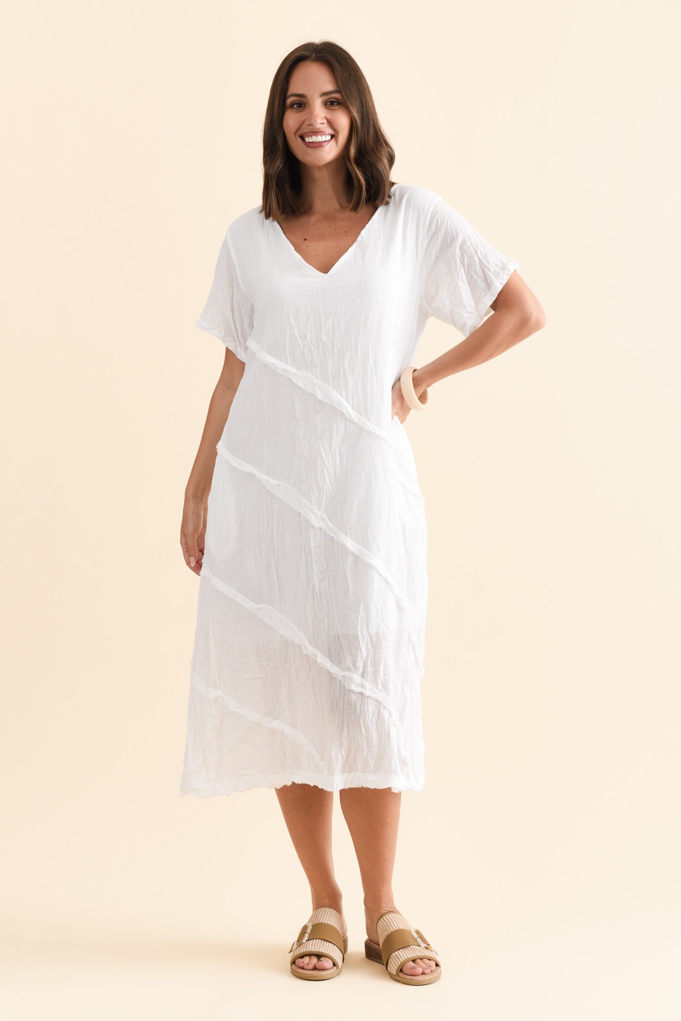 Vanessa White Diagonal Seam Dress - Blue Bungalow AU