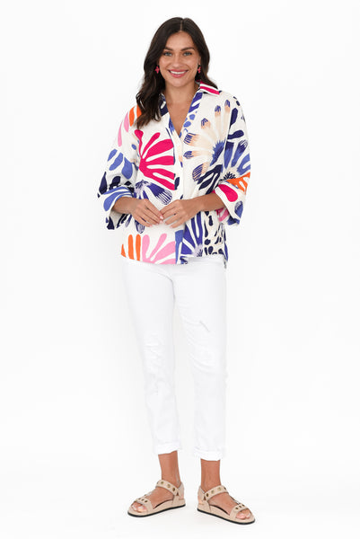 Virginia Cream Abstract Linen Blend Shirt - Blue Bungalow AU